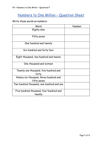 Y5 Maths - Numbers to 1 Million (Free) | Teaching Resources