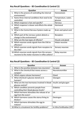 Science Key Recall Questions - Paper 2 | Teaching Resources