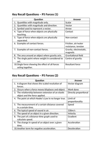 Science Key Recall Questions - Paper 2 | Teaching Resources