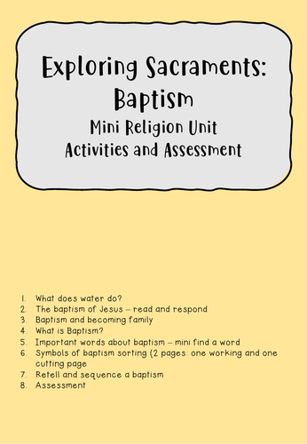 Sacrament of Baptism Activity and Assessment mini religion unit ...