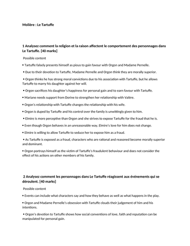 Molière : Le Tartuffe; ESSAY POINTERS - A LEVEL FRENCH LITERATURE ...