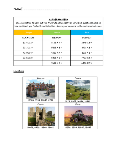 4 x 1 digit multiplication - murder mystery game | Teaching Resources