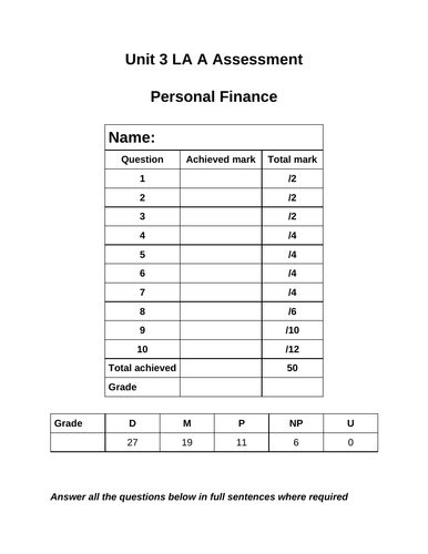 BTEC Business Level 3 Unit 3 Learning Aim A Questions | Teaching Resources