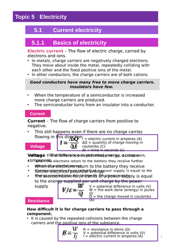 AQA A-level Physics: Electricity | Teaching Resources