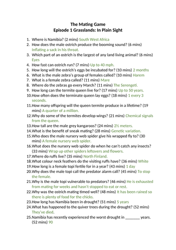 The Mating Game Ep.1 Worksheet | Teaching Resources