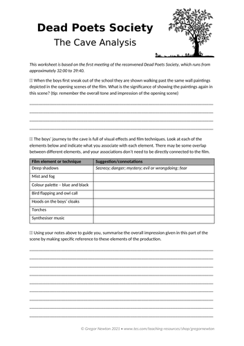 Dead Poets Society - Key Scene Close Study Worksheets | Teaching Resources