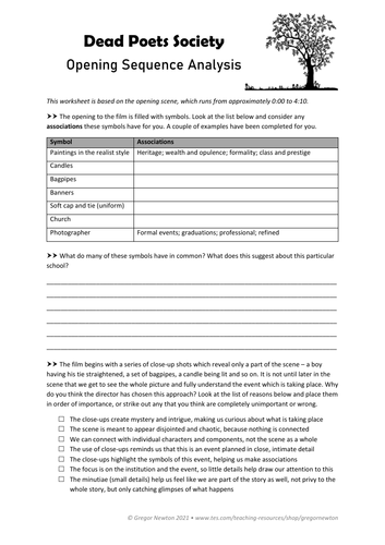 Dead Poets Society - Key Scene Close Study Worksheets | Teaching Resources