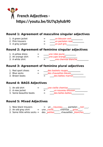 French Adjectives | Teaching Resources