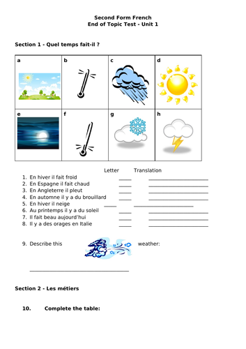 Year 8 French Unit 1 Test | Teaching Resources