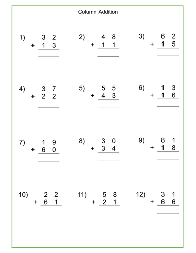 Column Addition (2 & 3 digit numbers) | Teaching Resources