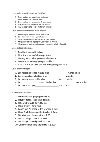 Spanish topic of describing a school | Teaching Resources