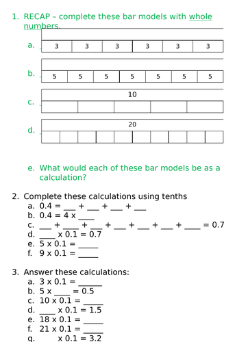tenths can be composed multiplicatively | Teaching Resources