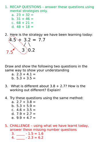 Calculate with decimal numbers using mental methods | Teaching Resources