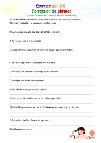 [French A2-B1] Correct the sentences - Avoid common mistakes | Teaching ...