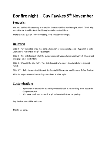 Bonfire night (Guy Fawkes) assembly - 5th November | Teaching Resources
