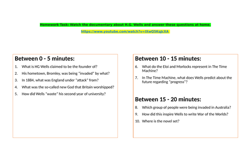 01 War of the Worlds - Introduction Lesson - H G Wells - Context ...