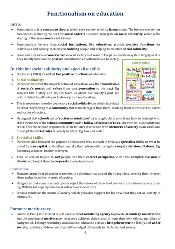 Functionalism on education | Teaching Resources
