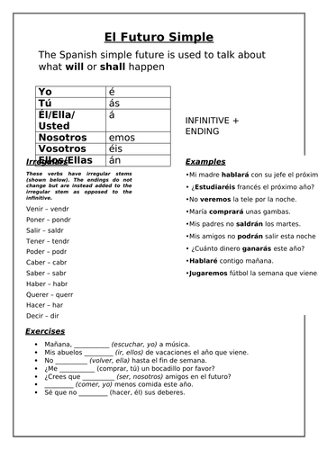 El Futuro Simple - Spanish Future Tense | Teaching Resources