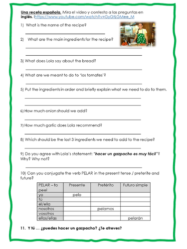 Una receta española - Spanish food | Teaching Resources