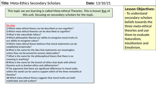 Ethical Language: Meta-Ethics Unit of Work (OCR) | Teaching Resources