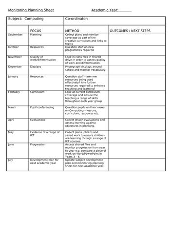 Computing Monthly Monitoring Planning Sheet - Subject Leadership ...