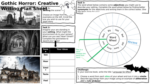 Gothic Horror: Creative Writing Plan Sheet | Teaching Resources