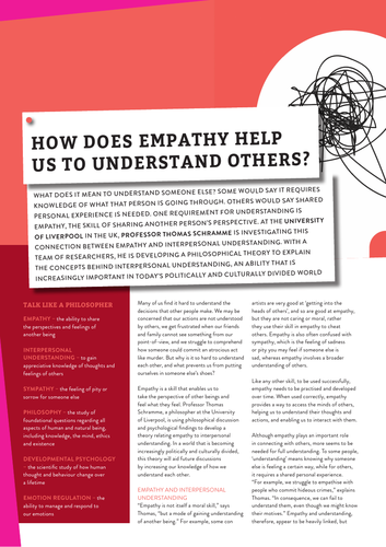 Philosophy: How does empathy help us to understand others? | Teaching ...