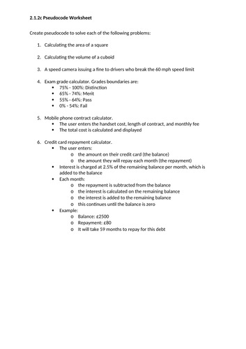 J277 OCR 2.1 Algorithmic Thinking | Teaching Resources