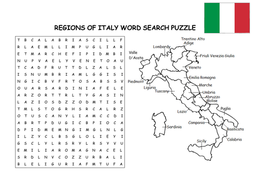 Regions of Italy Map and Word Search Puzzle Printable Activity ...