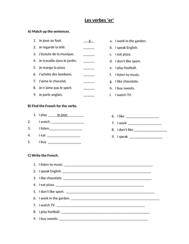 French present tense 'er' verbs and activities | Teaching Resources