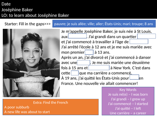 French KS4 lesson for Black History Month Josephine Baker | Teaching ...