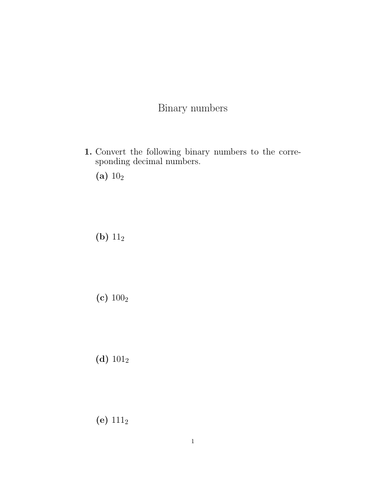 Binary numbers worksheet (with solutions) | Teaching Resources