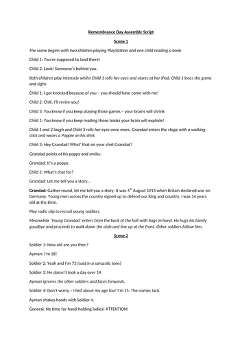 Remembrance Day Assembly Script | Teaching Resources