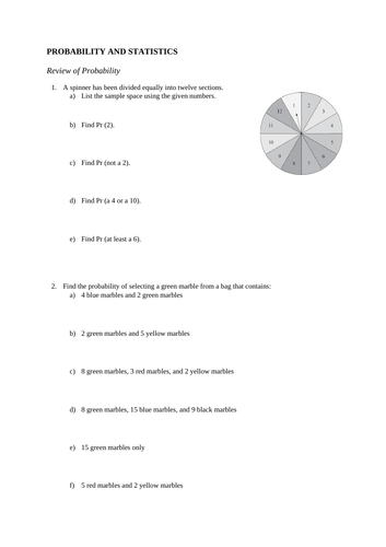 Year 9 Probability and Statistics Revision | Teaching Resources