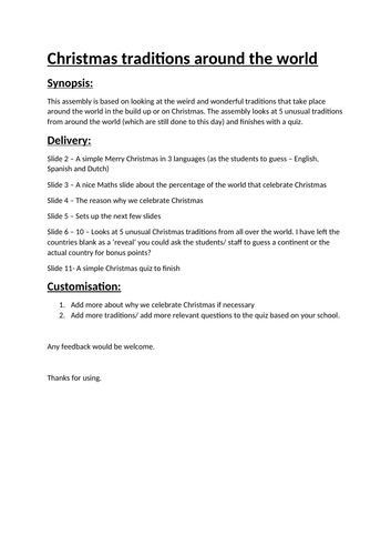 Christmas Traditions around the world - Assembly | Teaching Resources