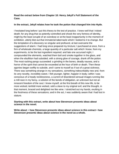 Science in 'Dr Jekyll and Mr Hyde': theme and essay question | Teaching ...
