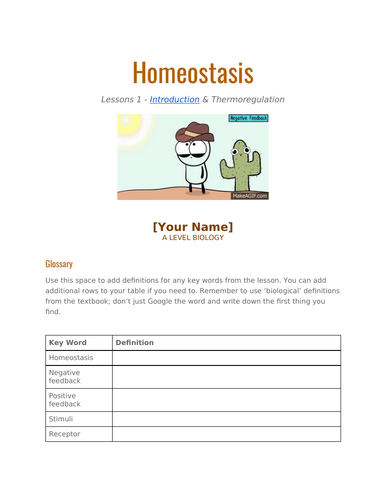Homeostasis - Biology A Level: teacher ppt and student google Doc's ...