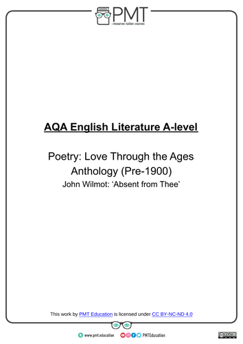 Love Through the Ages Pre-1900 Poetry Anthology - AQA (A) English ...