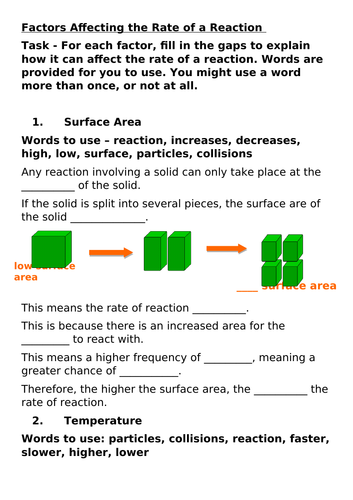 Factors affecting the rate of a reaction - summary worksheet | Teaching ... Factors affecting the rate of a reaction - summary worksheet | Teaching ...
