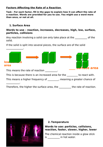 Factors affecting the rate of a reaction - summary worksheet | Teaching ... Factors affecting the rate of a reaction - summary worksheet | Teaching ...