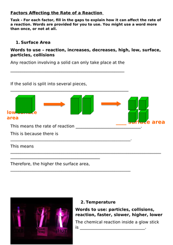 Factors affecting the rate of a reaction - summary worksheet | Teaching ...