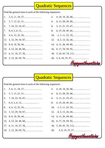Quadratic Sequences for GCSE - With Answers | Teaching Resources