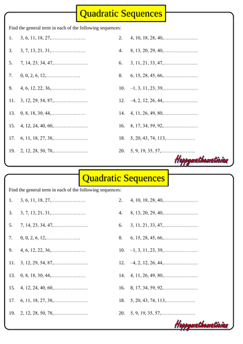 Quadratic Sequences for GCSE - With Answers | Teaching Resources