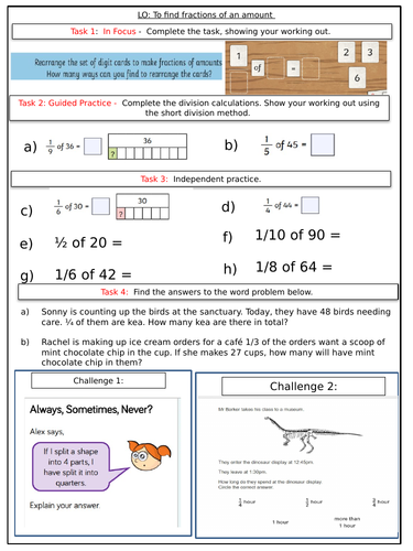 Fractions of amounts KS2 | Teaching Resources