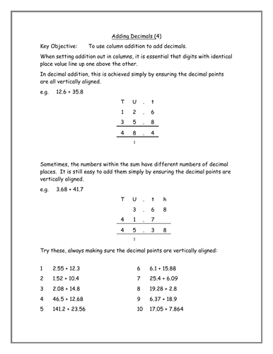 Adding and Subtracting Decimals - instruction and practice | Teaching ...