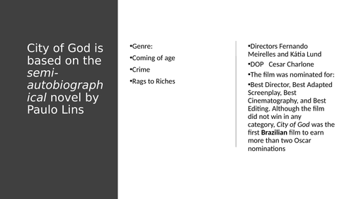 City of God film study cinema verite ethnofiction | Teaching Resources