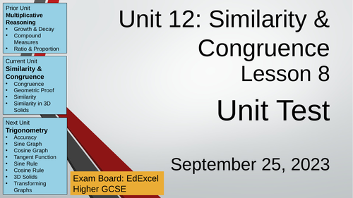Edexcel GCSE Higher Unit 12 - Similarity & Congruence | Teaching Resources
