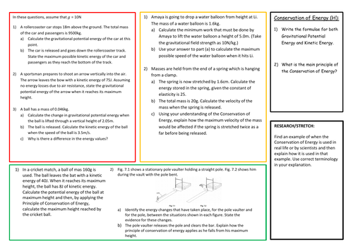 Conservation of Energy Adapted GCSE Questions (Higher) | Teaching Resources Conservation of Energy Adapted GCSE Questions (Higher) | Teaching Resources