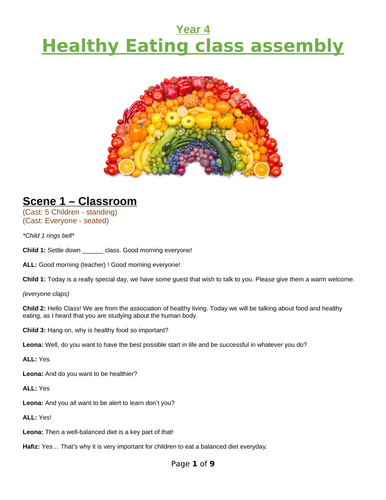 Year 4 - Healthy Eating - class assembly | Teaching Resources
