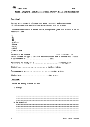 Computer Science - Test 2 for year 10 and 11 | Teaching Resources